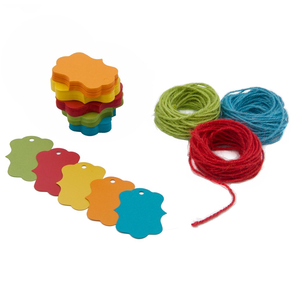 Amazon.com: 150 Bracket Paper Gift Tags Labels with String - 5 Assorted ...