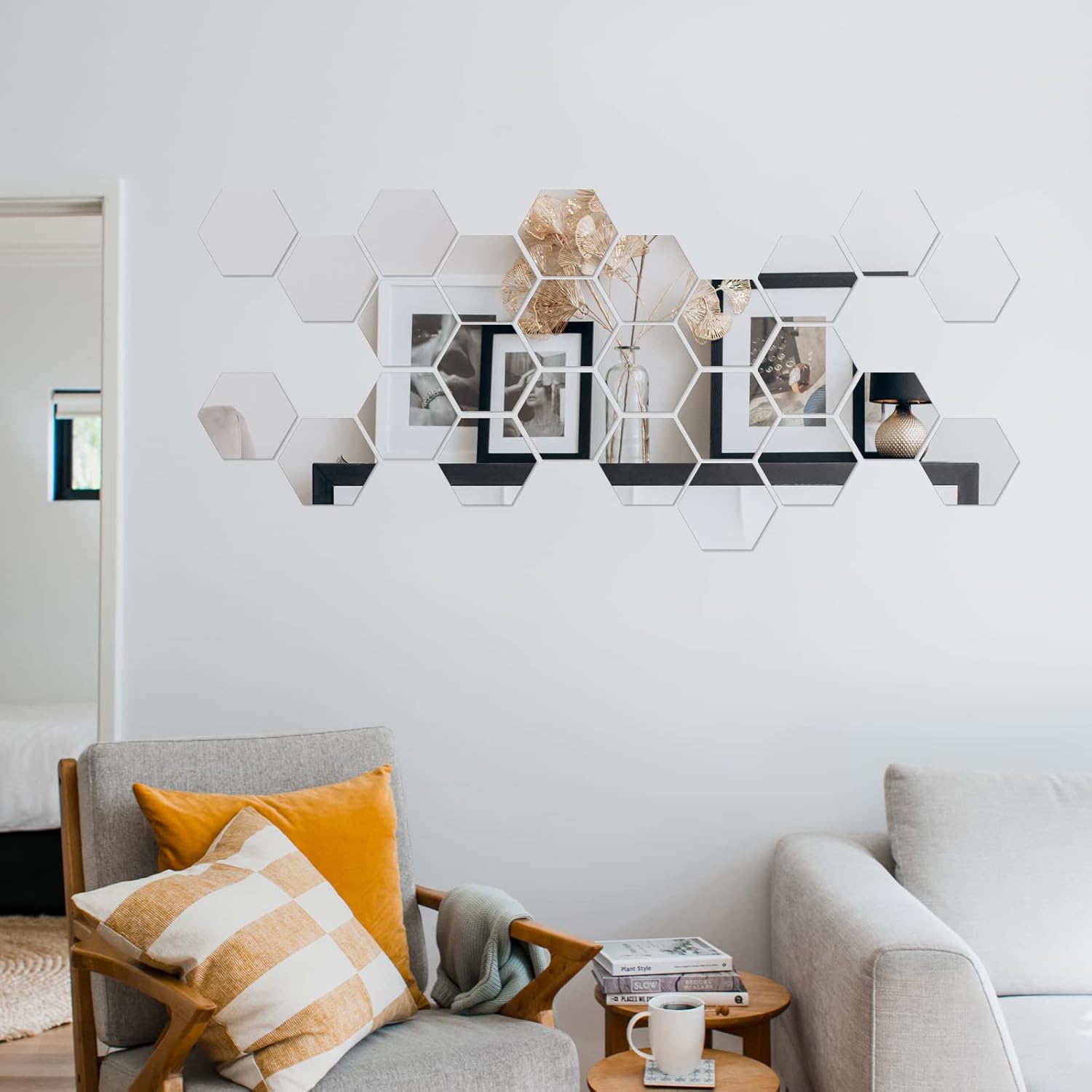 24 calcomanías de pared de espejo, calcomanías hexagonales de acrílico ...