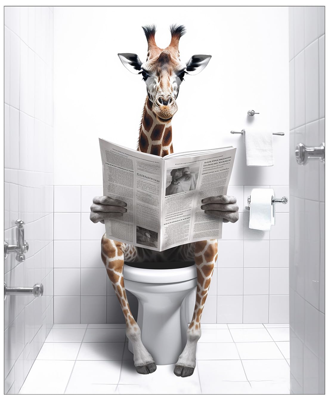 Amazon.com: Funny Giraffe Sitting on Toilet Reading Newspaper 11x14 ...