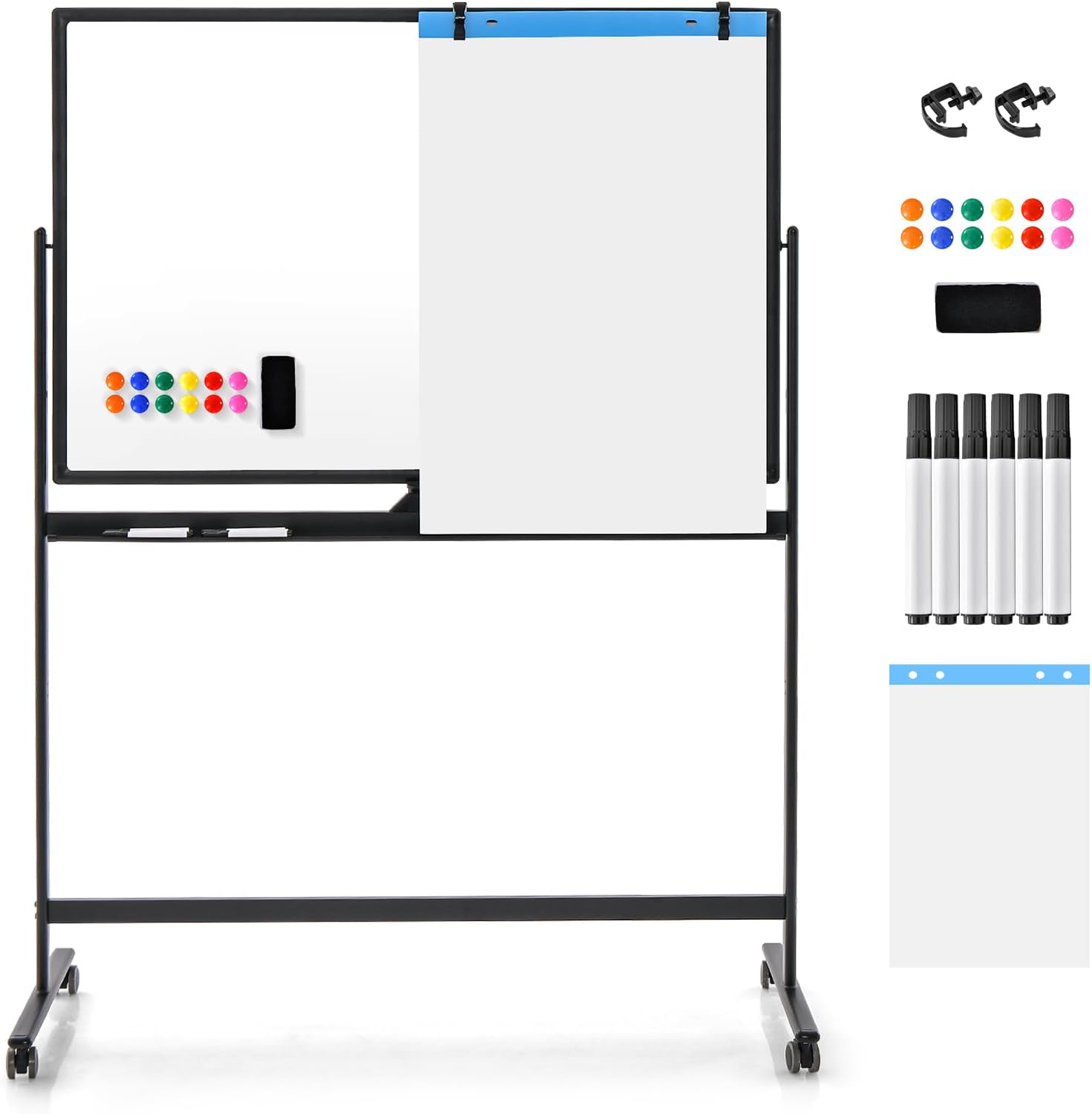 COSTWAY Double Sided Magnetic Whiteboard, Mobile Reversible Dry Erase ...