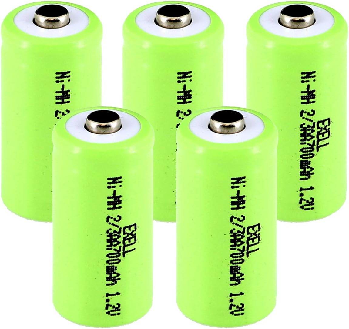 Amazon.com: Exell Battery (5-Pack 1.2V 700mAh 2/3AA NiMH Button top Rechargeable Batteries ...