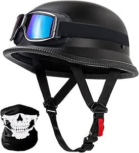 Amazon.com: German Style Motorcycle Helmet, Vintage Thin Skull Cap Half ...