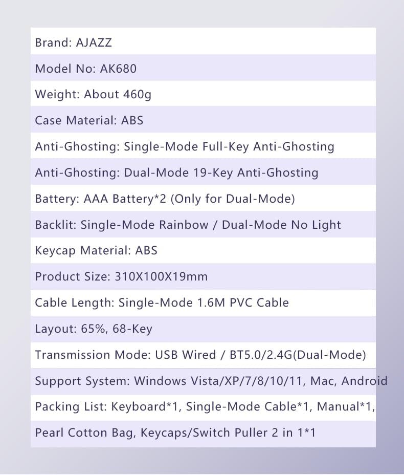 AJAZZ AK680 Mechanical Keyboard User Manual