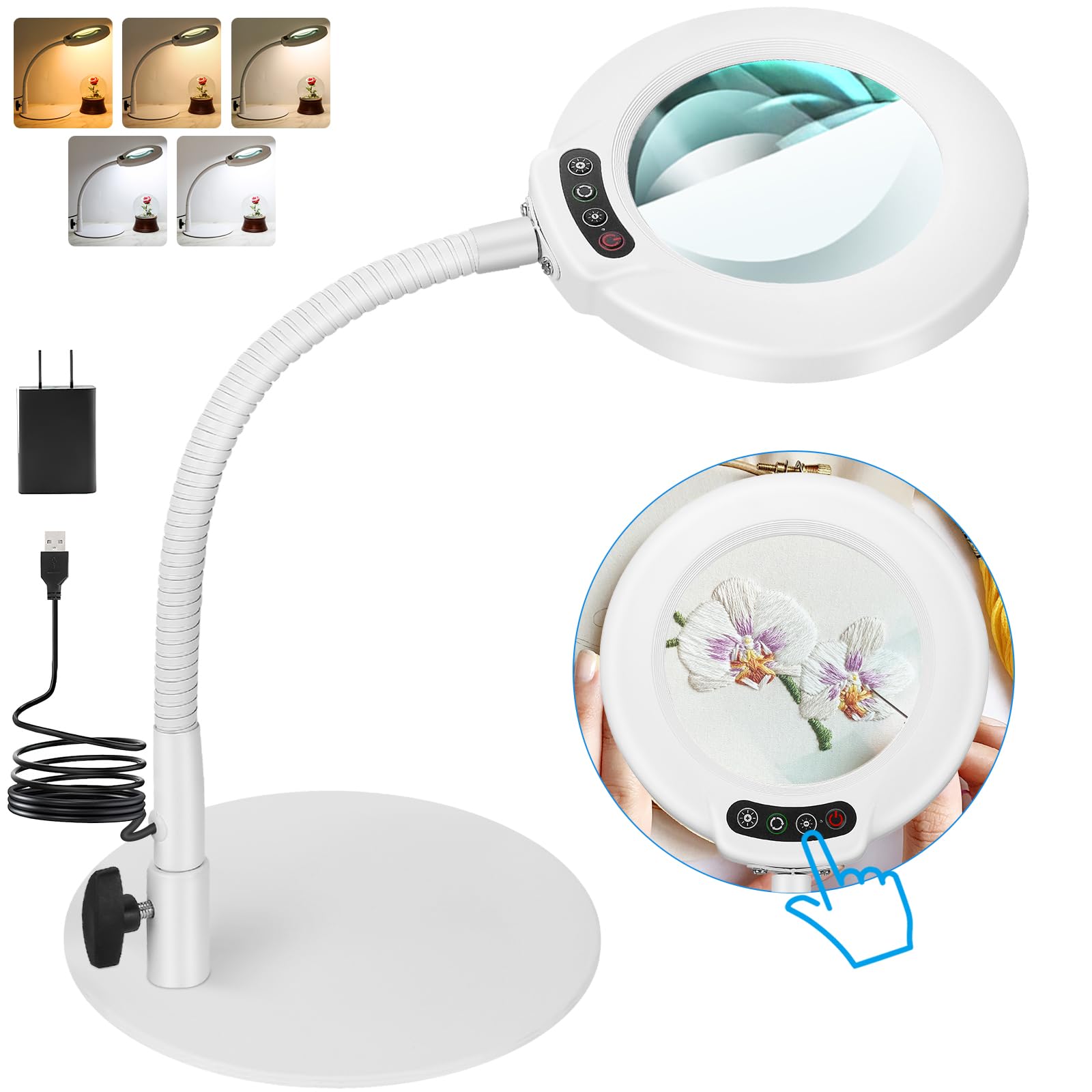 IVMAIE 10X Magnifying Glass with Light, Flexible Gooseneck Lighted ...