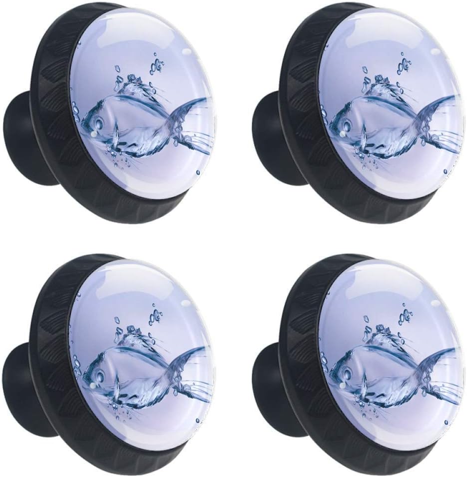 4 Pcs 35mm Water Fish Cabinet Knobs Round Glass Drawer Handles Pull ...