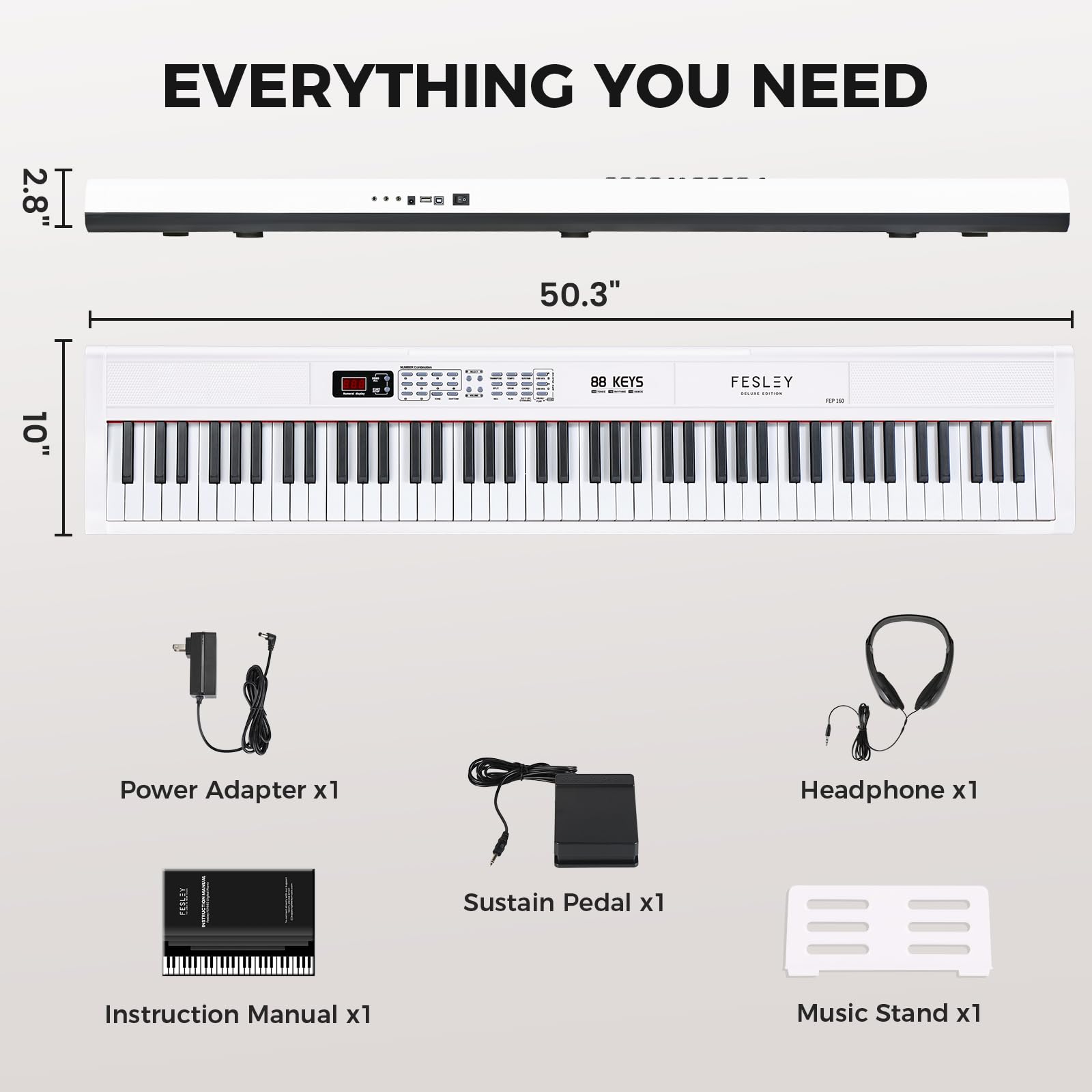 Snapklik.com : Fesley 88 Key Keyboard Piano: Bluetooth Full-Size ...