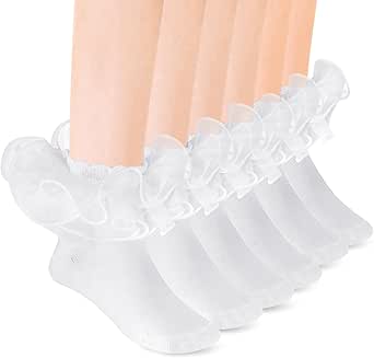 Amazon.com: Meyeyaia 3 Pairs White Ruffle Socks Girls, Big Double Lace ...