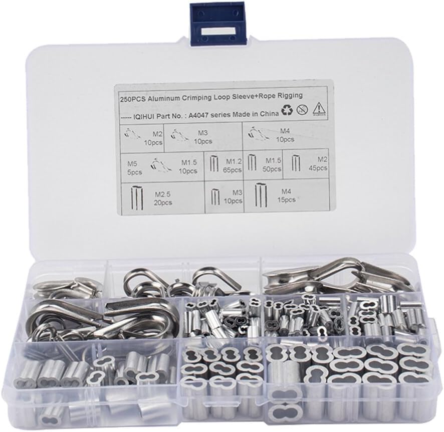 Mobestech Cable Ferrule Kit 250 Pcs Crimp Wire Rope Loop Crimp Sleeves ...