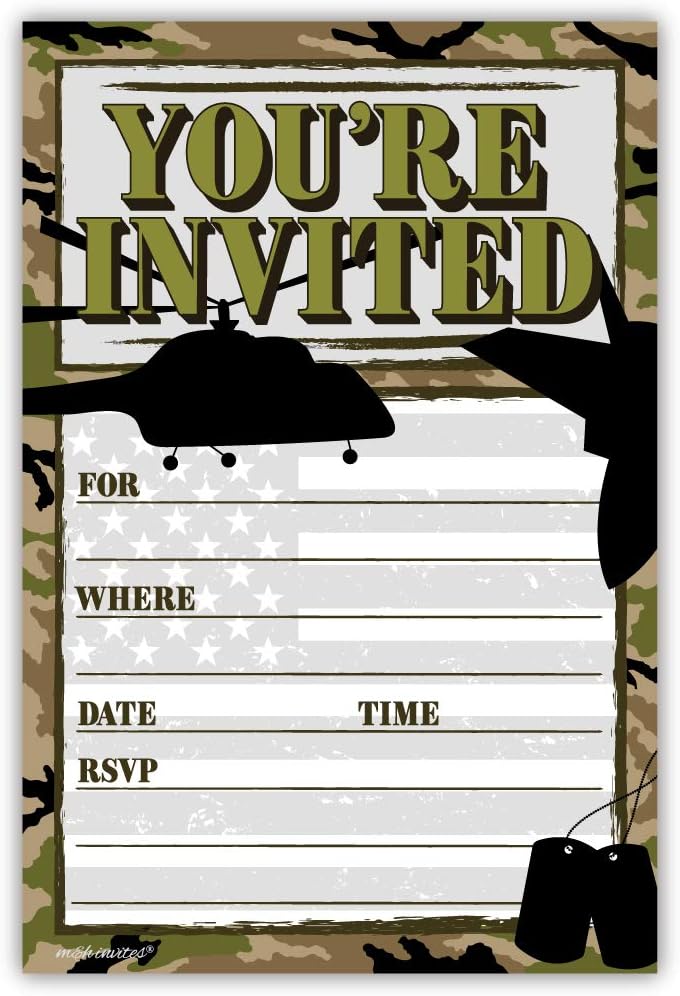 Amazon.com : Military Invitations (20 Count) With Envelopes - Birthday ...