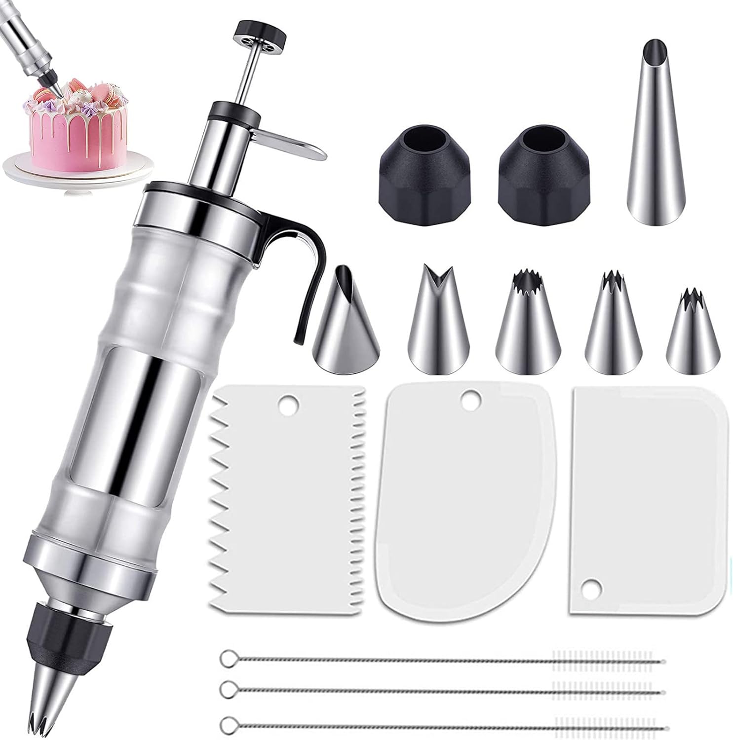 Dessert Decorating Syringe, Stainless Steel Pieces Dessert Syringe Kit ...