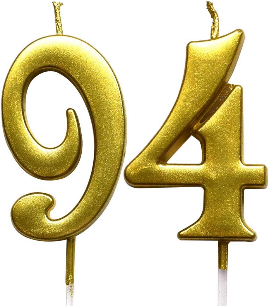 Amazon.com: MAGJUCHE Gold 94th Birthday Numeral Candle, Number 94 Cake ...