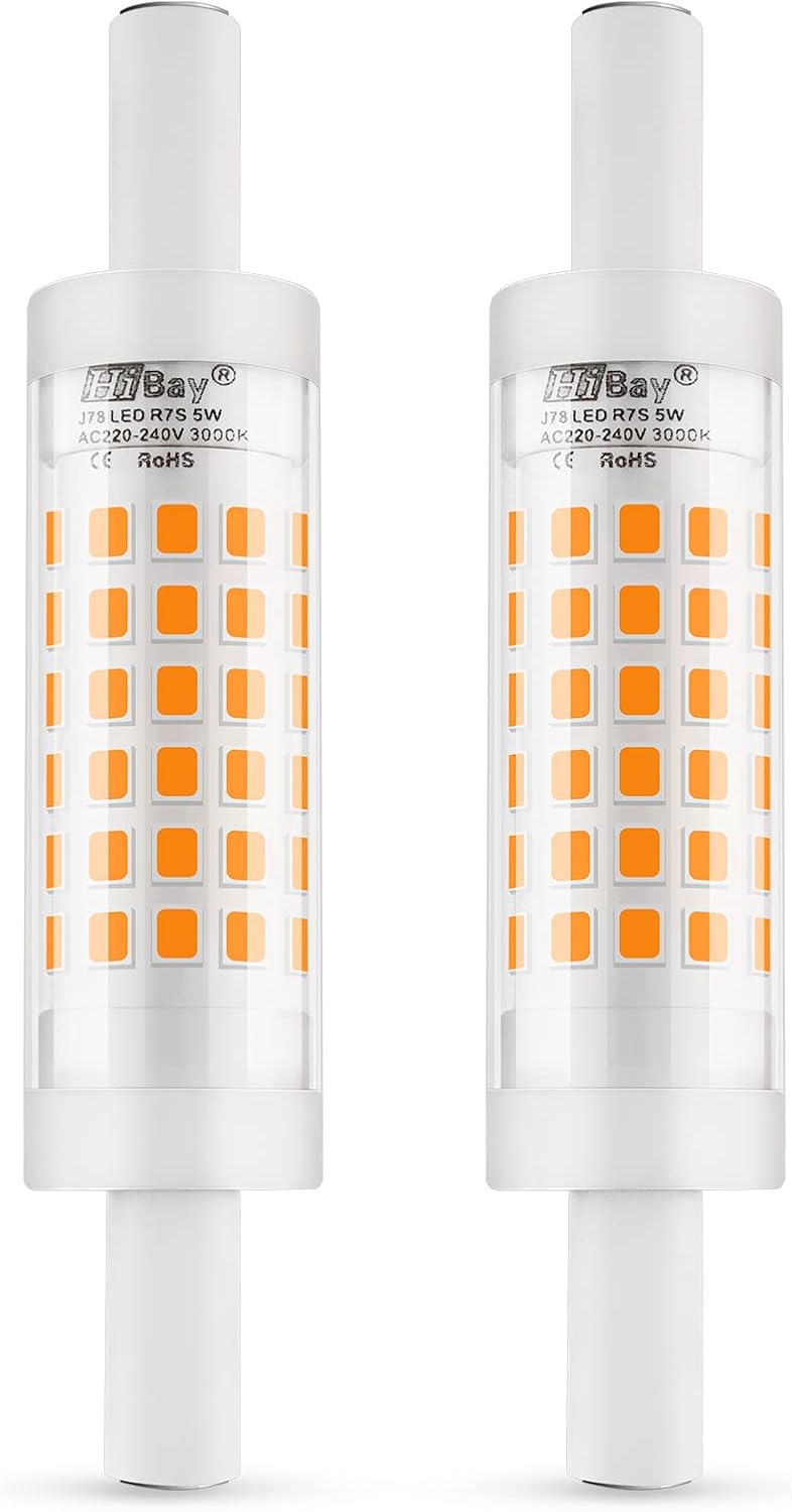 HiBay 2X R7s LED Bulbs 78mm 5W J78 Linear Light Bulb Warm White 3000K J ...