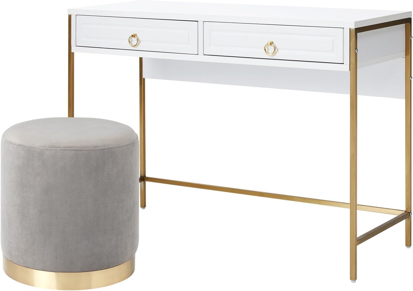 Amazon | LOWYA ロウヤ ドレッサーデスク 学習机 パソコンデスク 引き出し スツールセット 椅子 約幅100cm おしゃれ 2点セット ホワイト+グレー | パソコンデスク ...