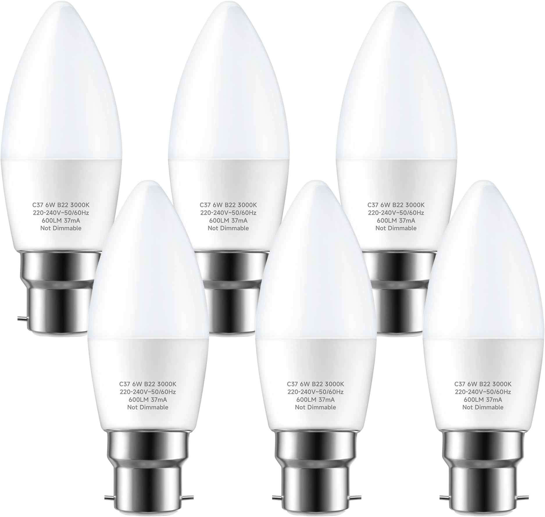 Eastiya B22 LED Candle Light Bulbs 60 Watt Equivalent, 3000K Warm White ...