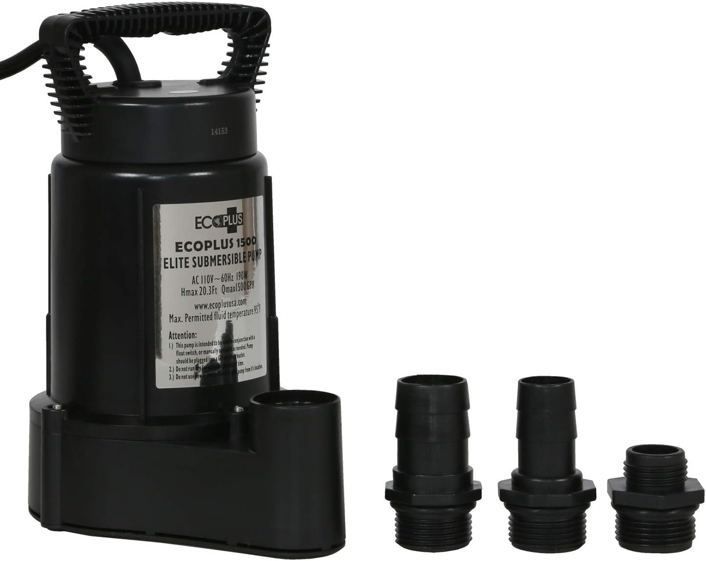Amazon.com : EcoPlus 1500 Elite Submersible Water Pump, Bottom Intake ...