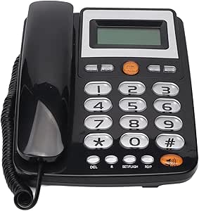 Schwarzes Festnetztelefon zu Hause, Schnurgebundenes Telefon mit Großen Tasten für Senioren, HD ...