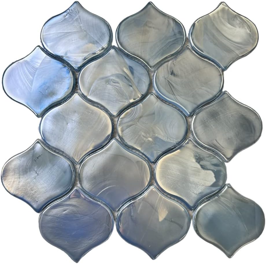 Blue Pearly Lantern Arabesque Glass Mosaic Wall Tile for Bathroom Walls ...