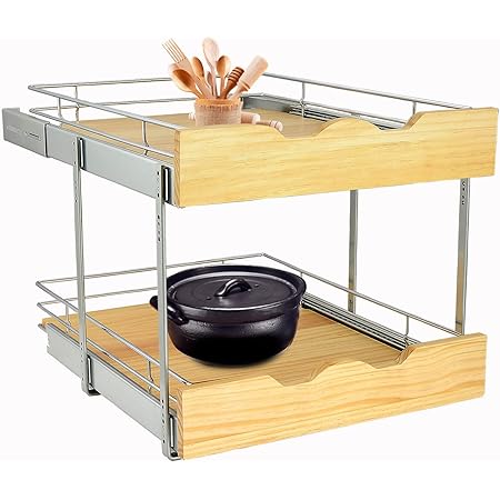 Amazon.com: 2 Tier Pull Out Drawers for Kitchen Cabinets 11" W x 21" D ...