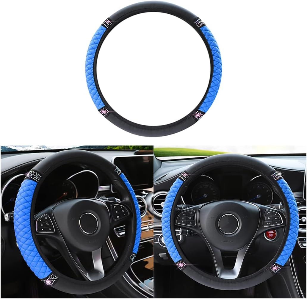Amazon.com: Bling Leather Steering Wheel Cover, Colorful Rhinestones ...