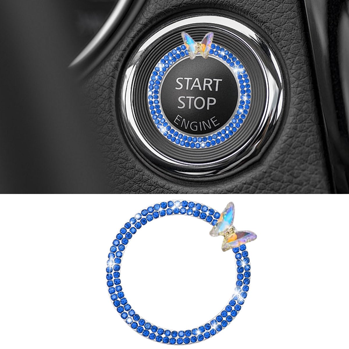Amazon.com: Car Butterfly Bling Ring Emblem, Car Buttons and Knobs Ring ...