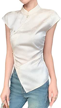 Amazon.com: Chinese Cheongsam Tops for Women Floral Embroidered Tunic ...