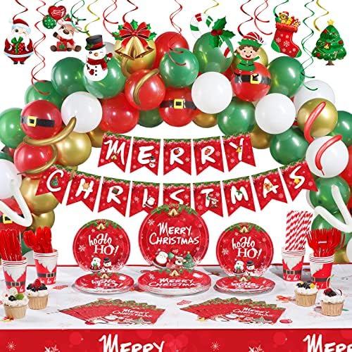Amazon.com: 171Pcs Christmas Party Decorations Christmas Disposable ...