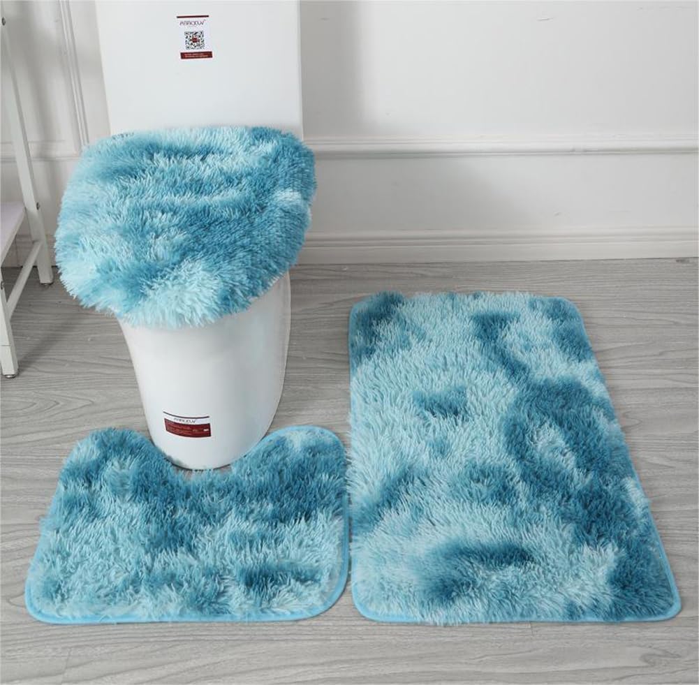 Soft Microfiber Bathroom Rugs Sets 3 Piece,Non-Slip Bath Mat Fluffy ...