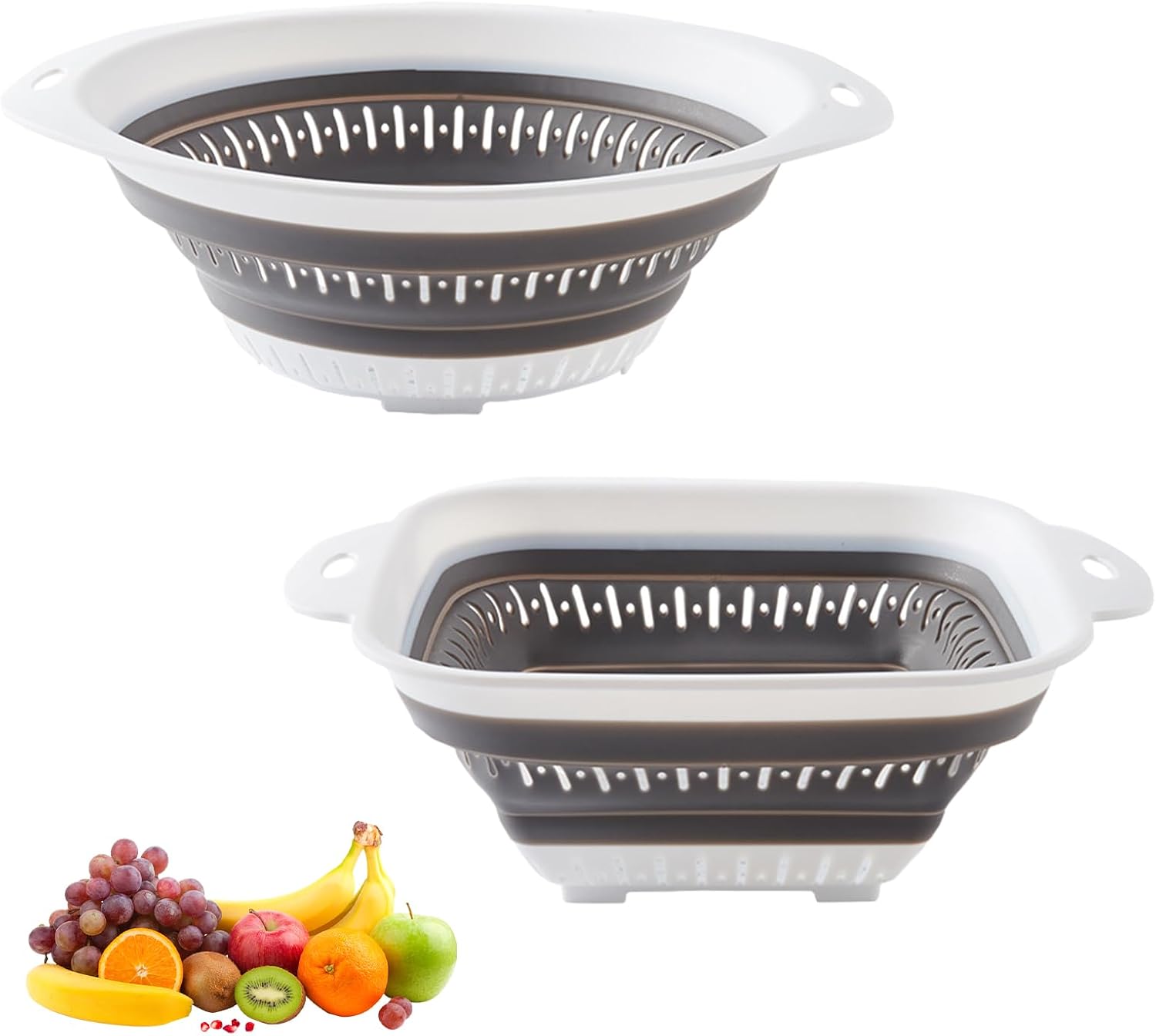 2 Pcs Collapsible Colander Set Silicone Colander with Handle Kitchen ...