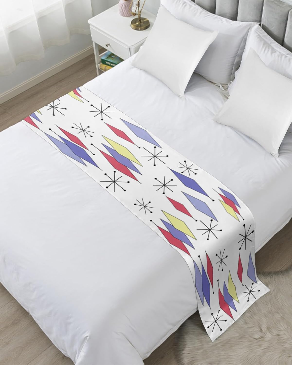 Amazon.com: Fantasy Staring Bed Runner Scarf, Mid-Century Geometry ...