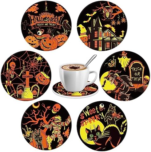 Amazon.com: Whaline 6Pcs Halloween Coasters Vintage Ceramic Coasters ...