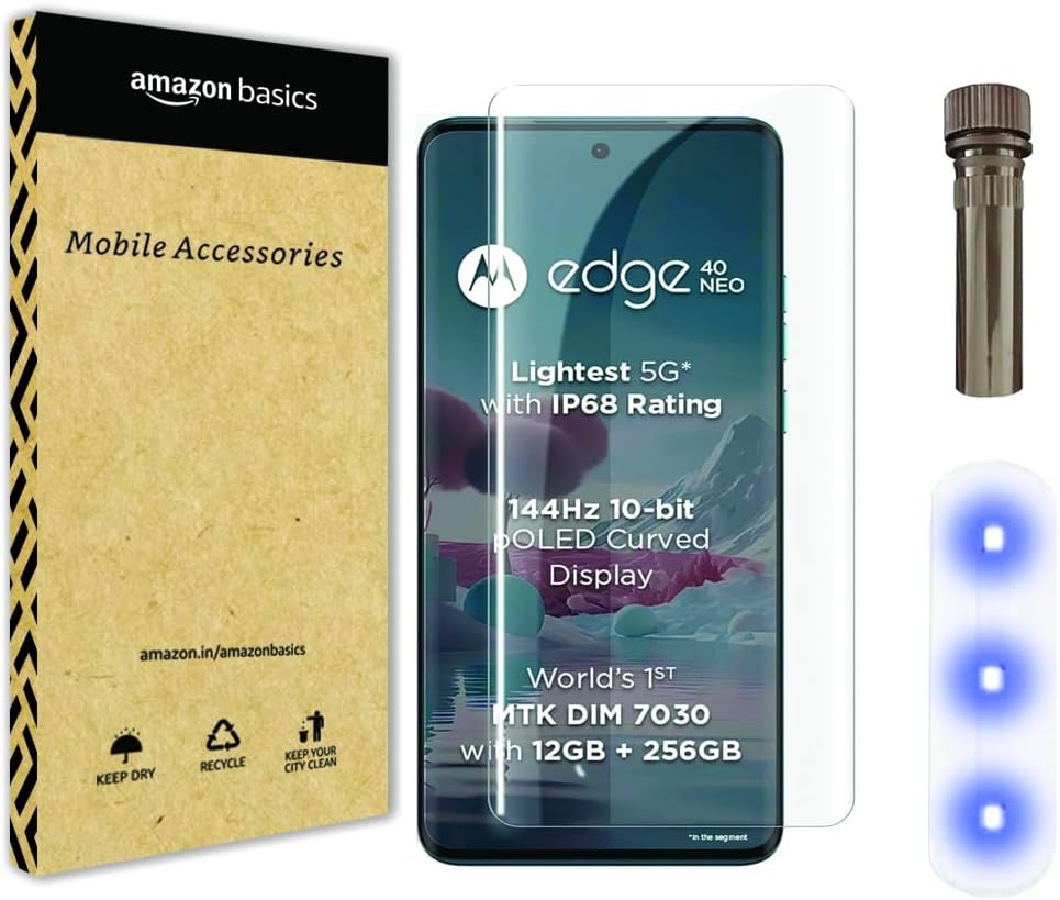 Amazon Basics HD UV Tempered Glass Screen Protector for Moto Edge 40 ...