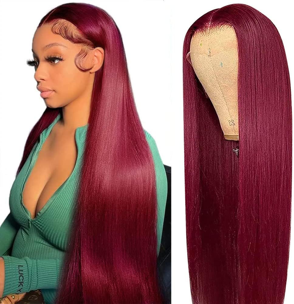 Amazon.com : Beaciya 13x6 HD Burgundy Colored Lace Front Wigs Human ...