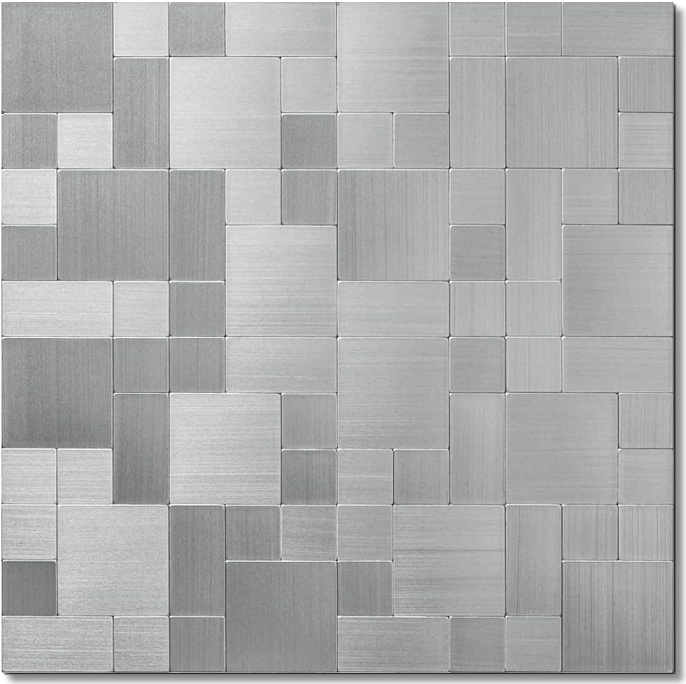 DICOFUN 1-Sheet Peel and Stick Tile Backsplash, Stainless Steel Kitchen ...