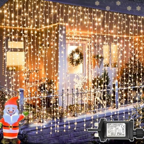 yowin 2 Pack Curtain Lights 3x3M 300 LED Plug in Christmas Curtain ...
