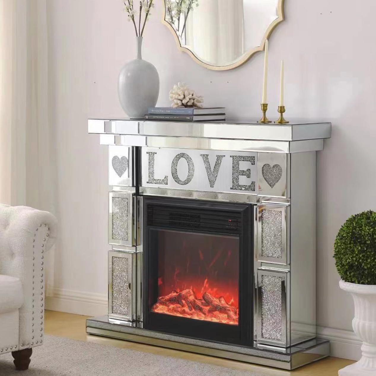 Amazon.com: IKIFLY Mirrored Electric Fireplace with Crushed Diamond ...