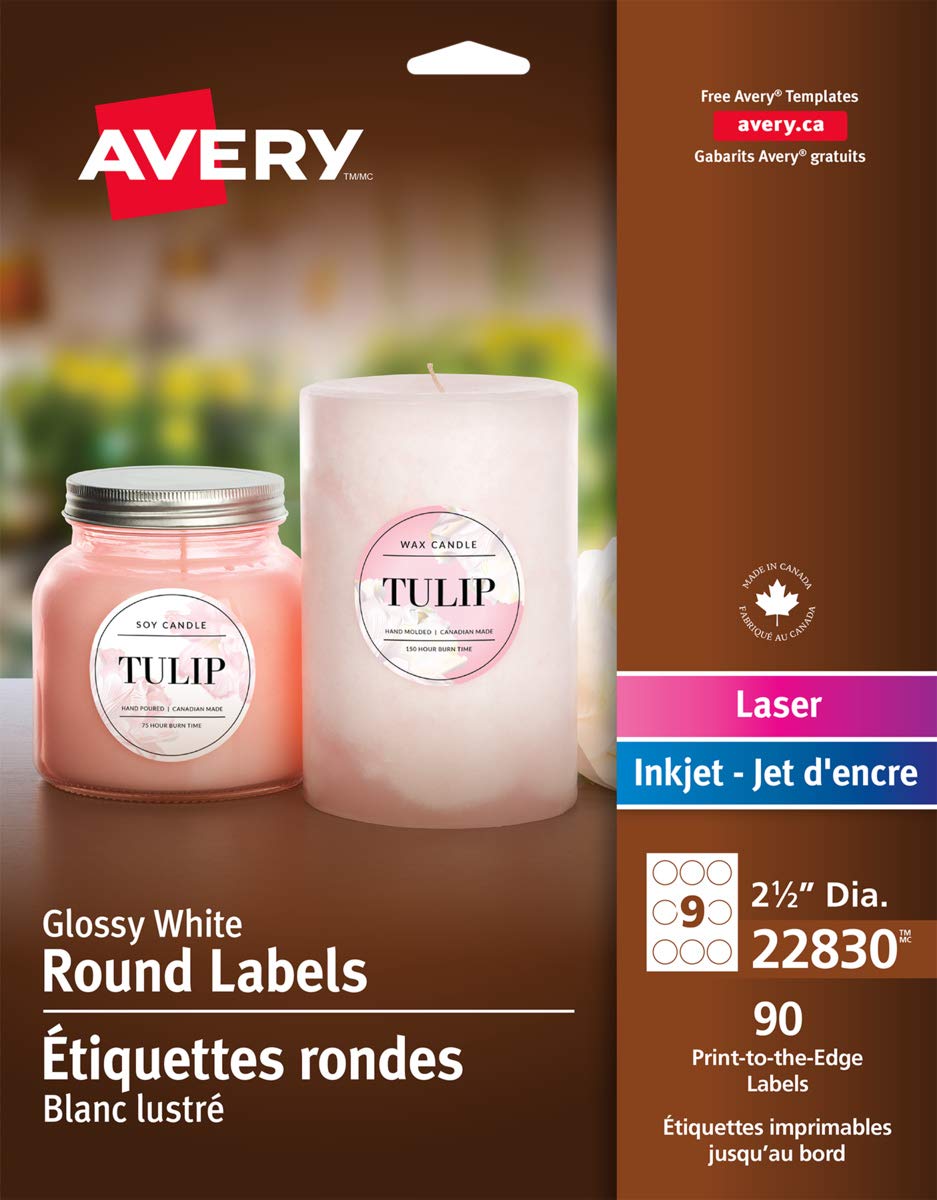 Avery Glossy White Round Labels, 2.5" Round Labels, for Laser/Inkjet ...