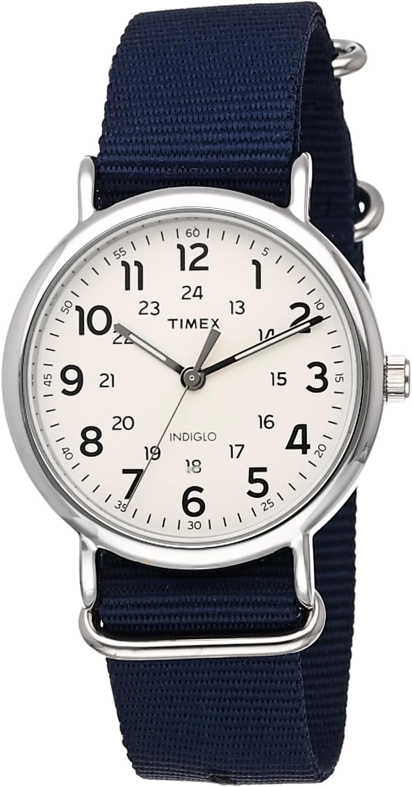 Timex Men's TW2T29200 Weekender 40mm Blue/Cream Nylon Slip-Thru Strap ...
