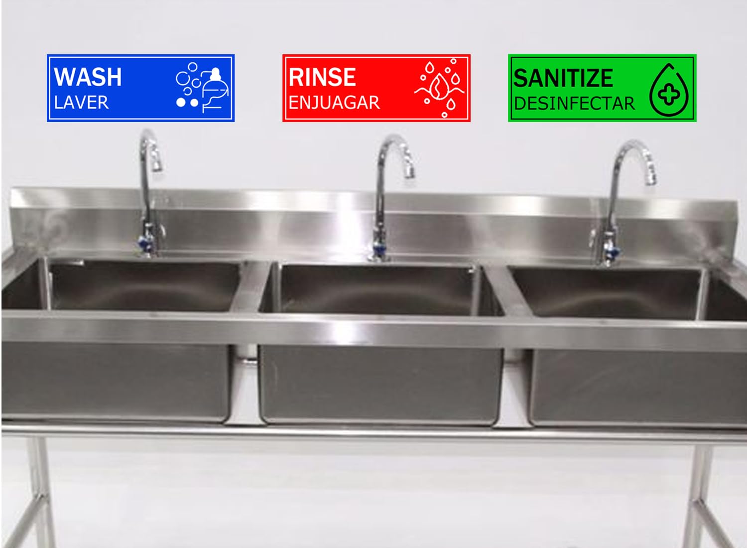 Snapklik.com : 7.3 X 2.5 Inch Wash Rinse Sanitize Sink Labels (10 Pcs ...