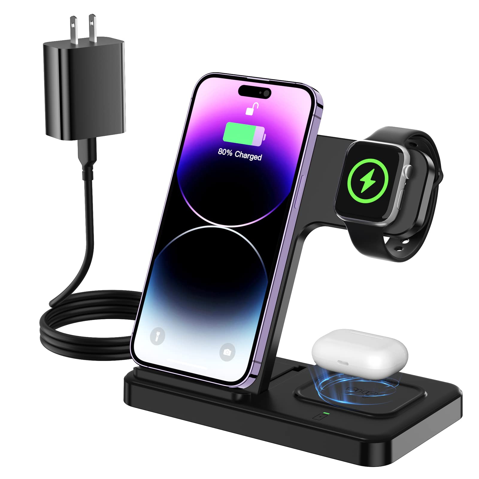 Amazon.com: Wireless Charger iPhone, 3 in 1 Charging Station Apple 18W ...