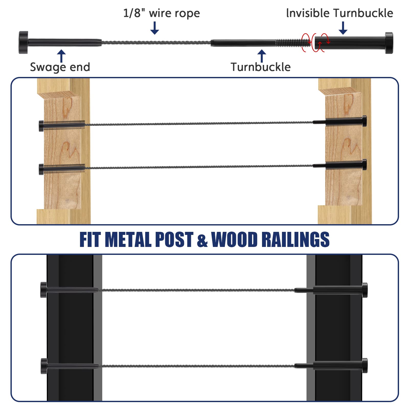 Snapklik.com : 30Pair Black Invisible Cable Railing Kit, Invisible ...