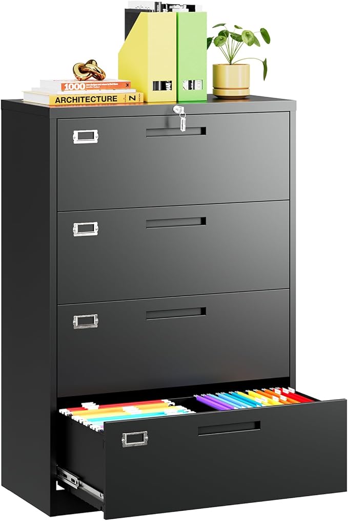 Amazon.com: MIIIKO 4 Drawer Lateral File Cabinet with Lock, White ...