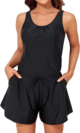 Smismivo Romper Bathing Suits for Women Scoop Neck Modest Swim One ...