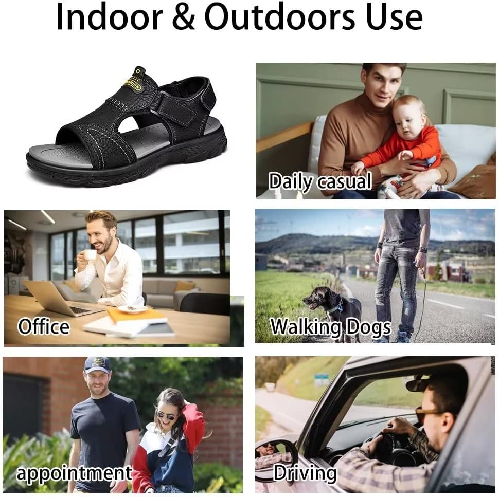 CHAKIE Men's Leather Sport Sandals, Breathable Waterproof Outdoor ...