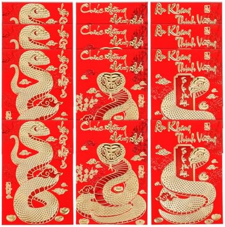 Operitacx Vietnamese New Year Red Envelopes 2025, 18Pcs Lucky Hong Bao ...