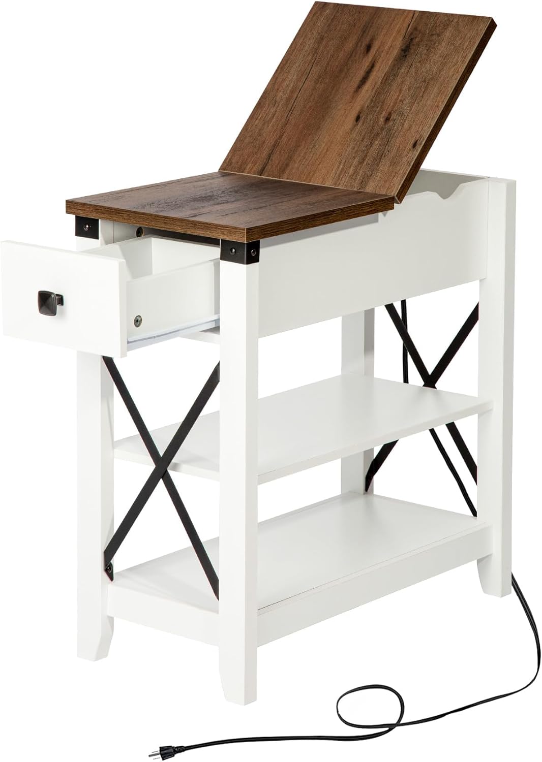 Amazon.com: Awescuti Narrow End Table with Charging Station - Farmhouse ...