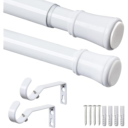 Harrms Curtain Poles extendable, White Curtain rod 76-157cm with Cap ...