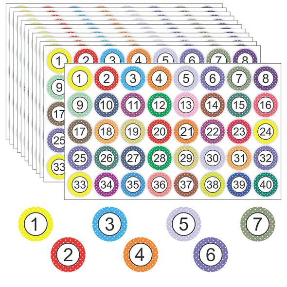 CVANU Colorful Self- Adhesive 12 Sheets Vinyl 1-40 Numbers Waterproof ...