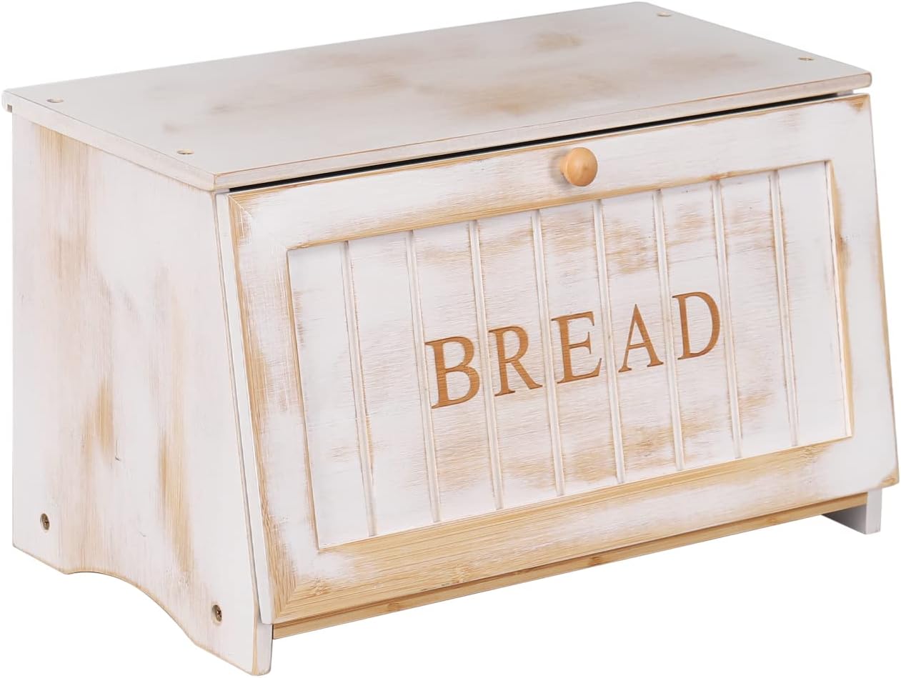 HOMEKOKO Vintage Large Wood Bread Box for Kitchen Counter, Retro Design ...