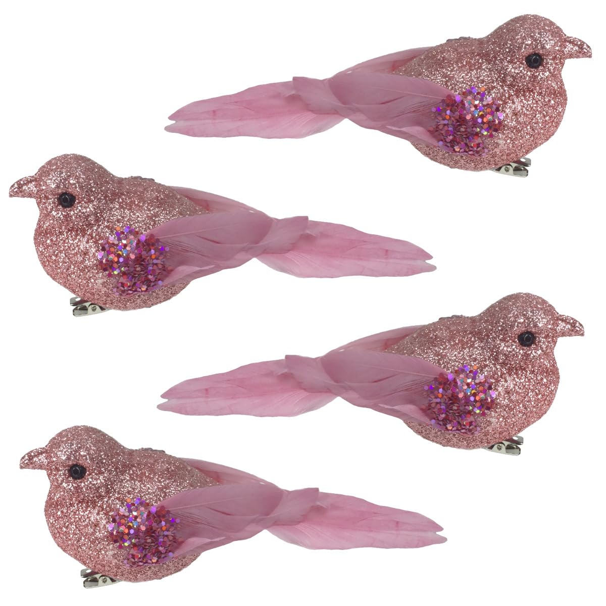 4 Pack Glitter Birds 9cm Clip on Christmas Decoration - Pink 6061 ...