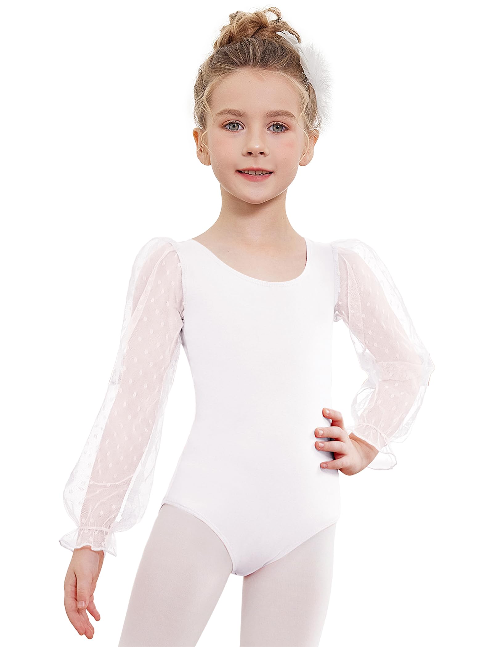 Snapklik.com : Ballet Leotards For Girls Polka Dots Sheer Long Sleeve ...